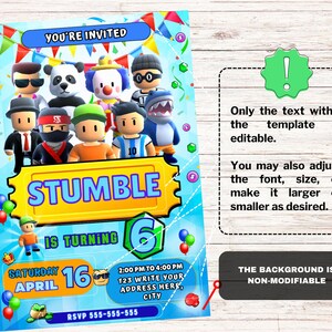 Stumble Guys Birthday Invitation | Kids Birthday Invite | Canva Digital ...