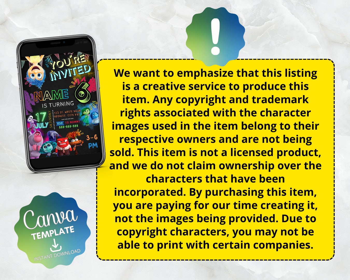 Inside Out Birthday Invitation | Kids Birthday Invite | Canva Digital ...