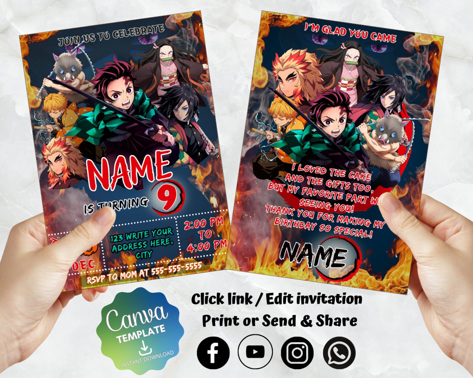 Demon Slayer Birthday Invitation | Kids Birthday Invite | Canva Digital ...