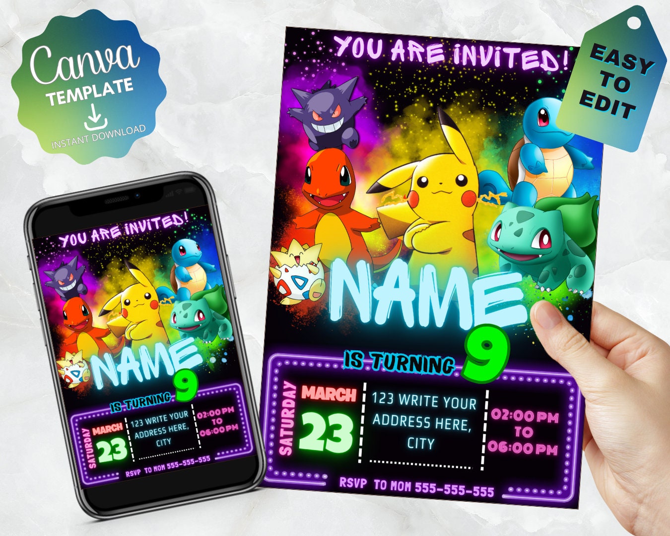 Pokemon Birthday Invitation | Kids Birthday Invite | Canva Digital ...