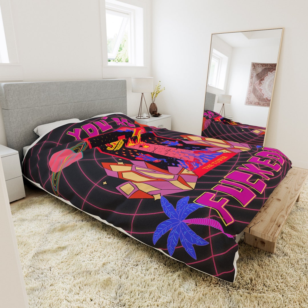 Vaporwave Tarot Tower Card Duvet Cover Funny Comforter Blanket - Etsy