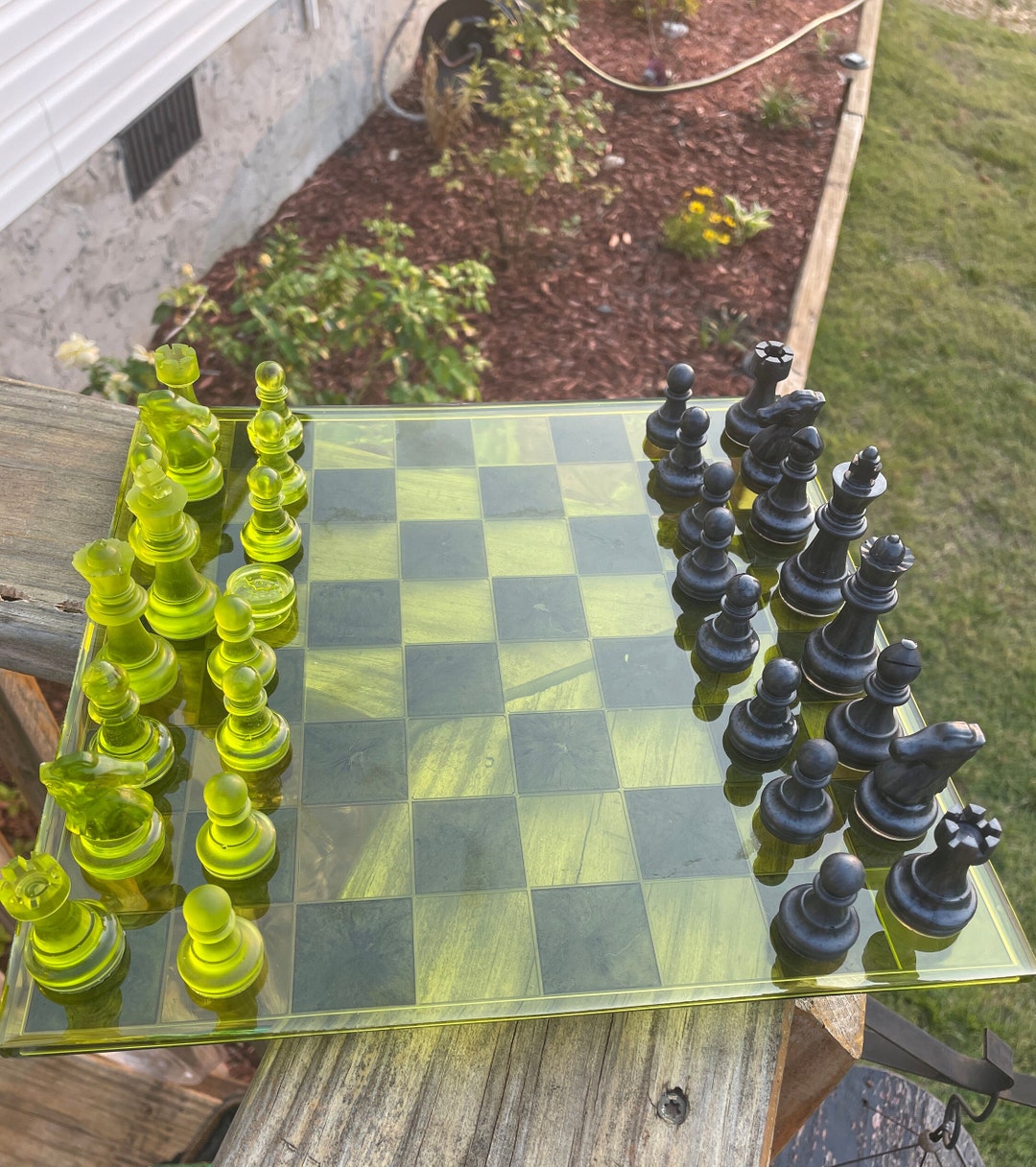 Chess Set | Lime Green | Black | Resin Chess Set | Board Game ...