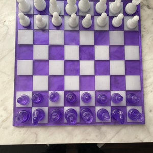 Chess Set Purple White Resin Chess Set Board Game Checkers - Etsy