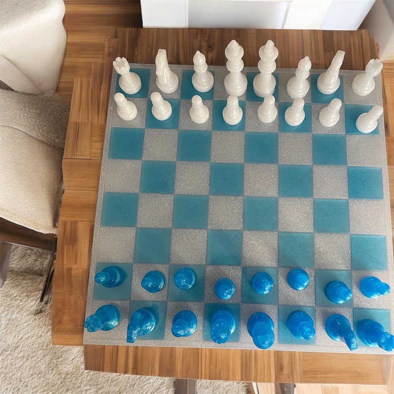 Chess Set | Dodger Blue | White | Resin Chess Set | Board Game ...