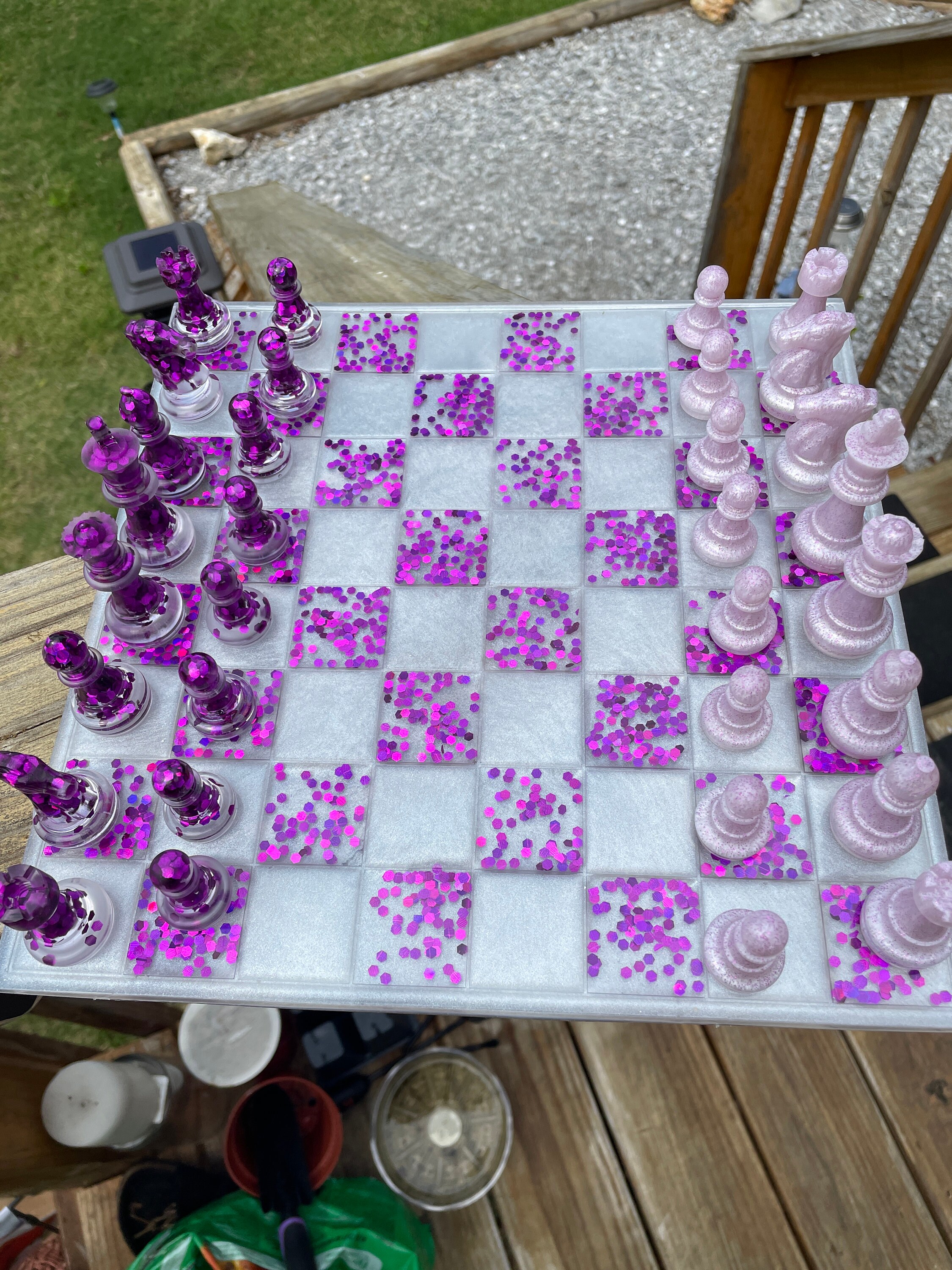 Purple Glitter Resin Chess Set - Etsy