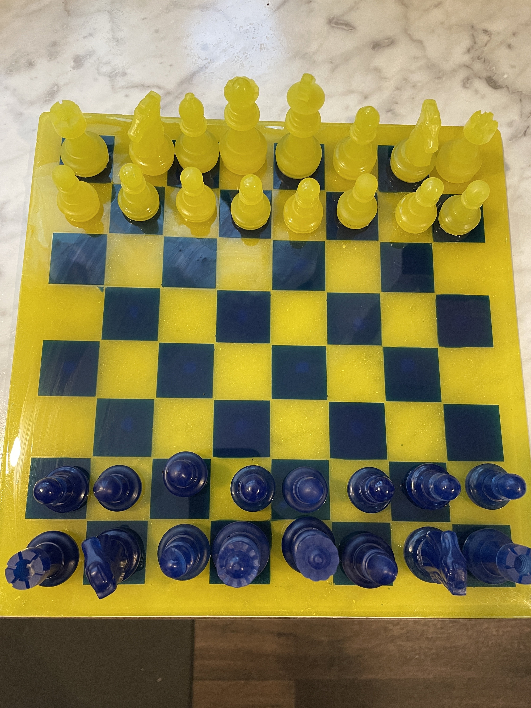Blue and Yellow Resin Chess Set - Etsy
