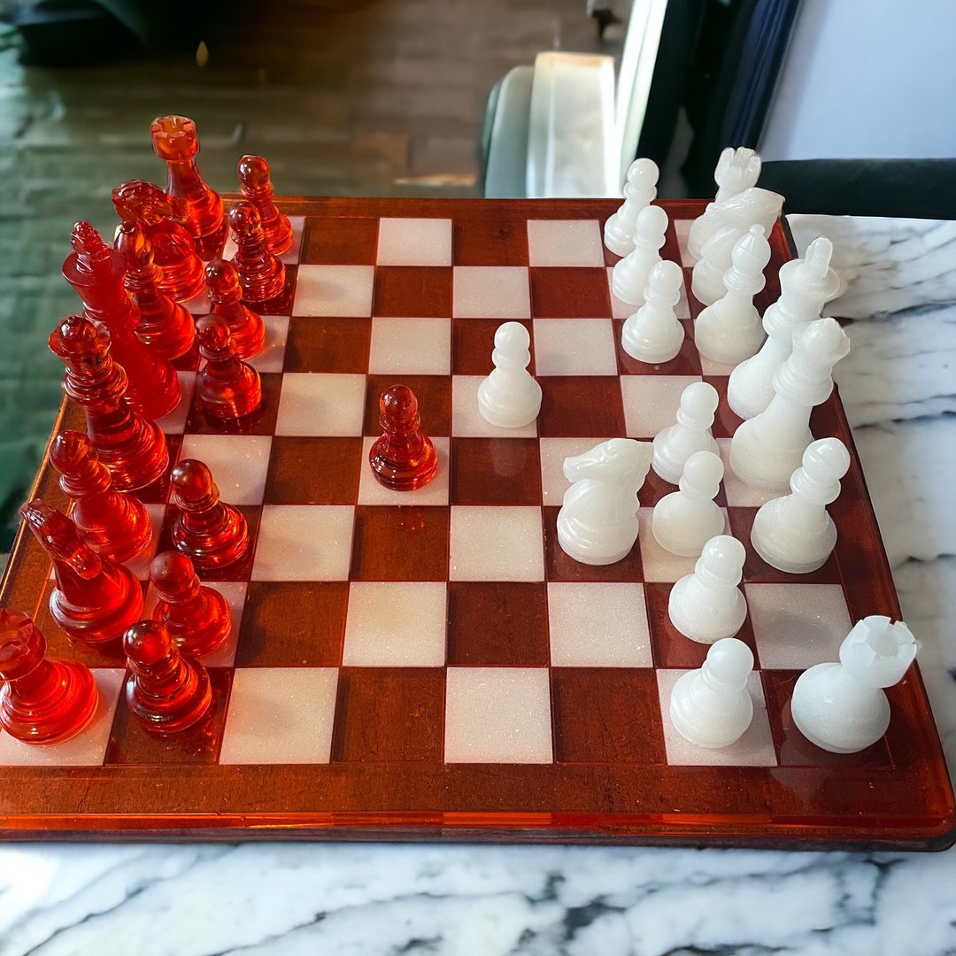 Chess Set | Fire Opal Red | White | Resin Chess Set | Board Game ...