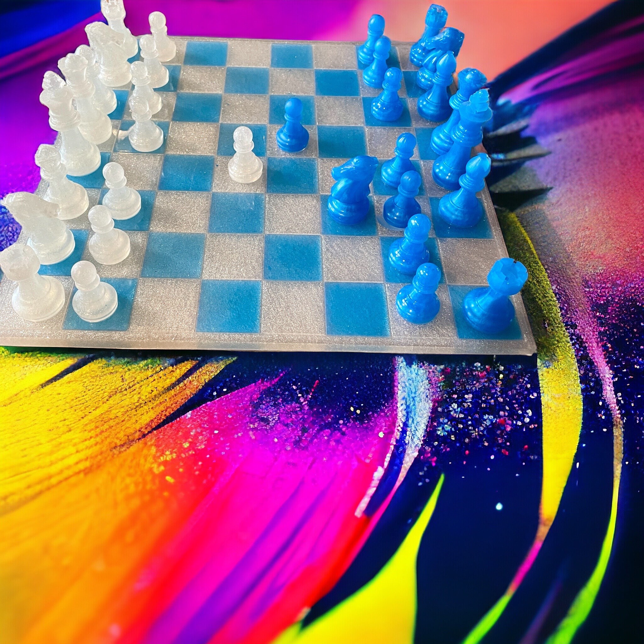 Dodger Blue and White Resin Chess Set - Etsy