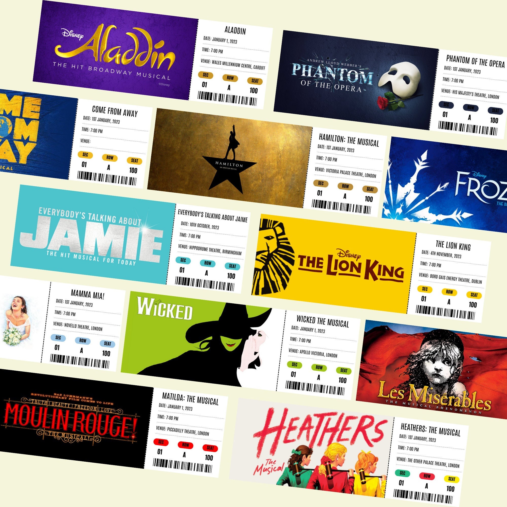 Personalised Musical Theatre Tickets, Customizable Theatre Ticket ...