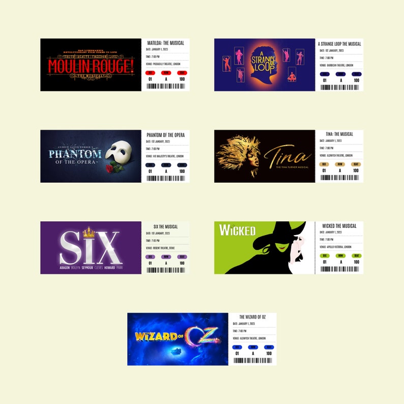 Personalised Musical Theatre Tickets, Customizable Theatre Ticket ...