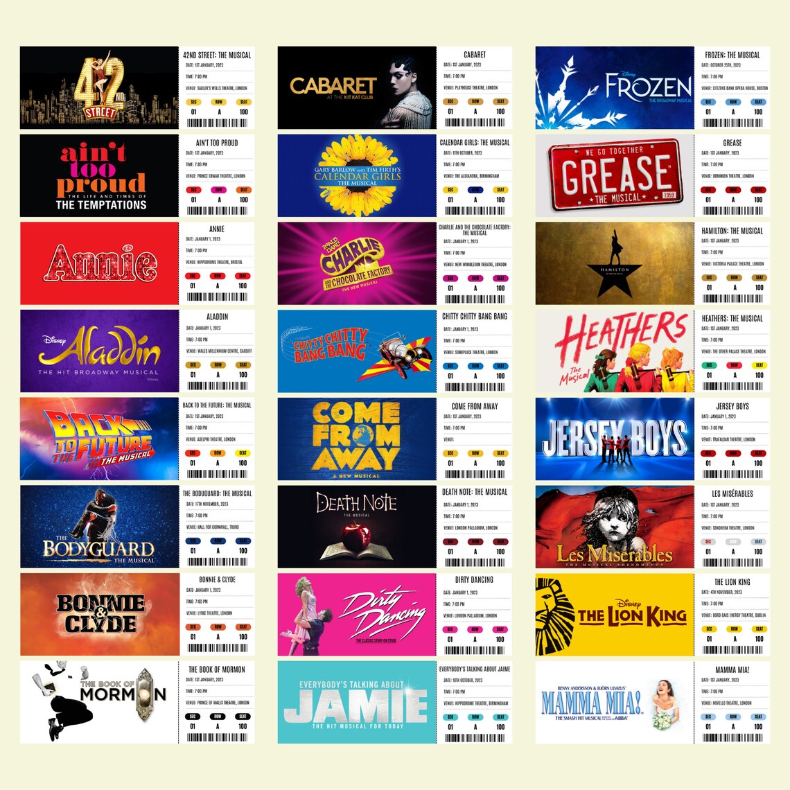 Personalised Musical Theatre Tickets, Customizable Theatre Ticket ...