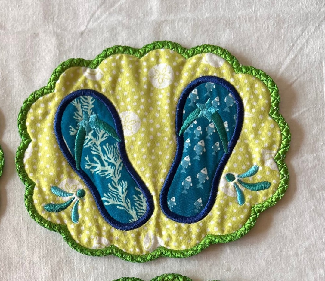 Applique and Embroidered Flip Flop Mug Rugs - Etsy