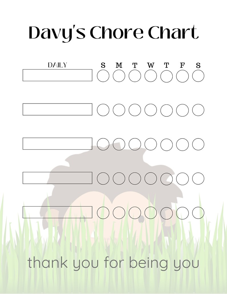 Kid's Blank Chore Charts Customizable Vertical - Etsy