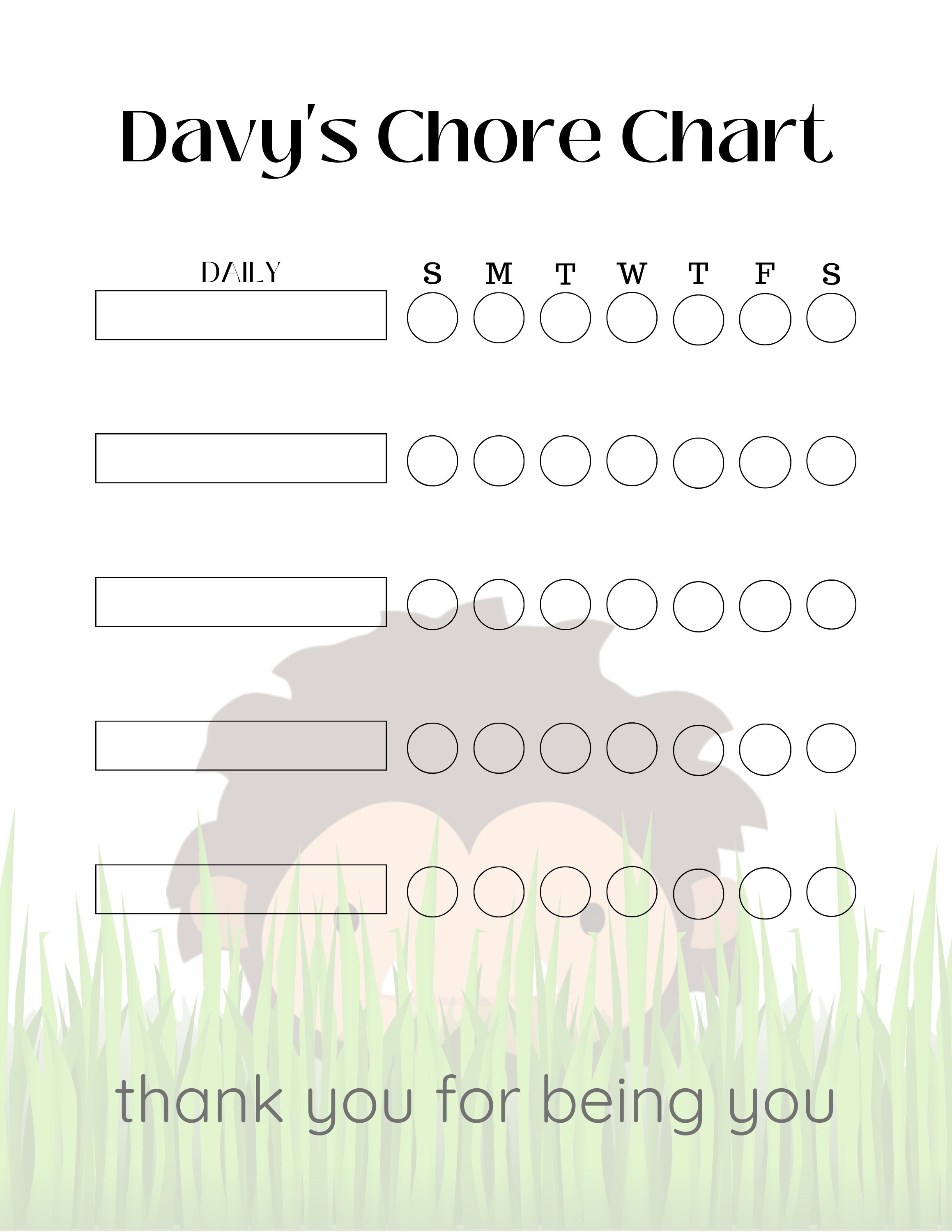 Kid's Blank Chore Charts Customizable Vertical - Etsy