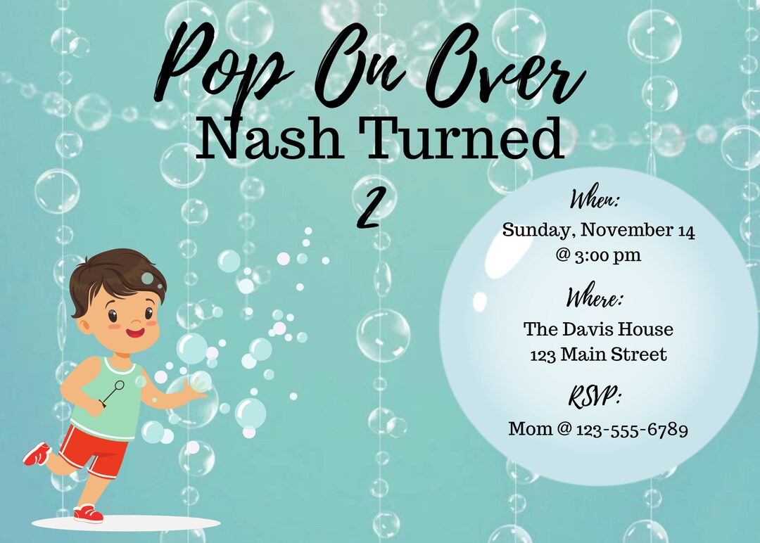 Bubble Pop Over Birthday Horizontal Party Invitation - Etsy