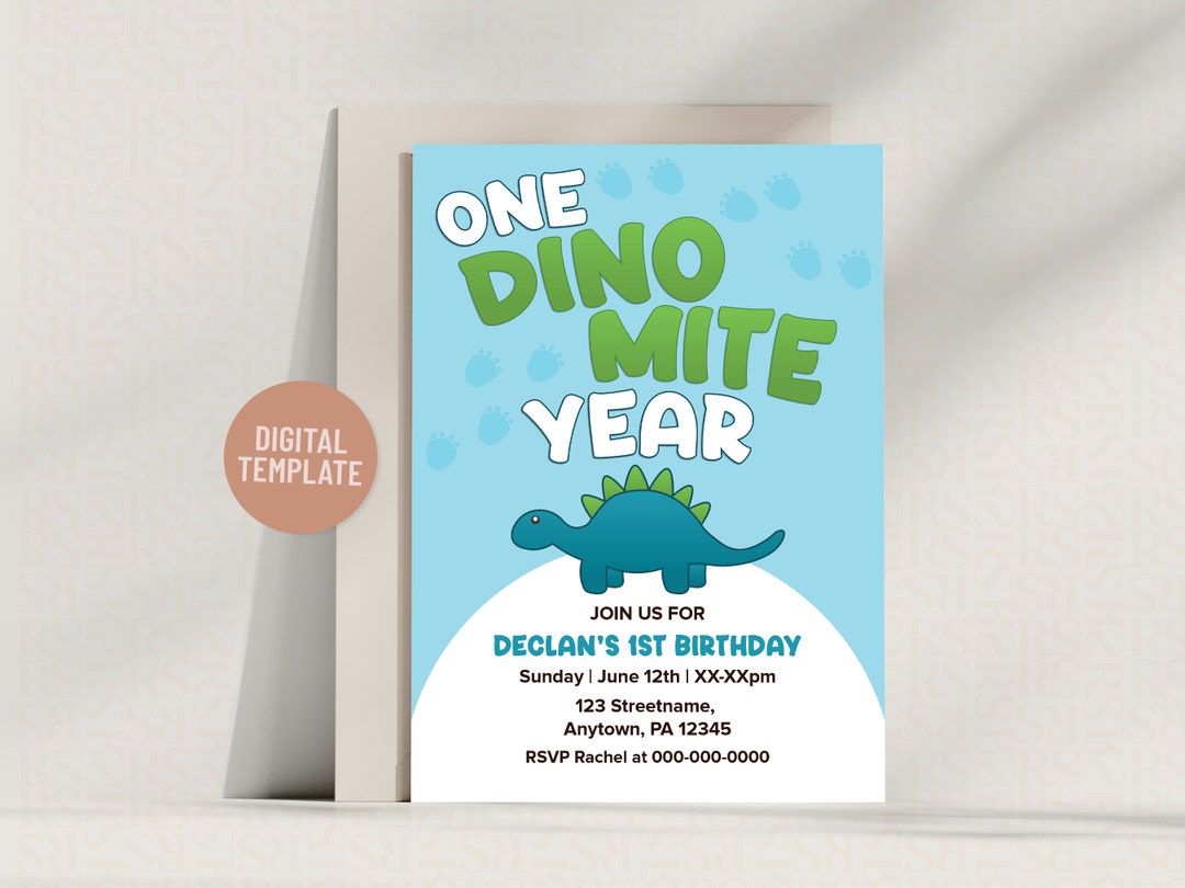 Editable Dinosaur "one Dino-mite Year" 1st Birthday Invitation for Boys ...