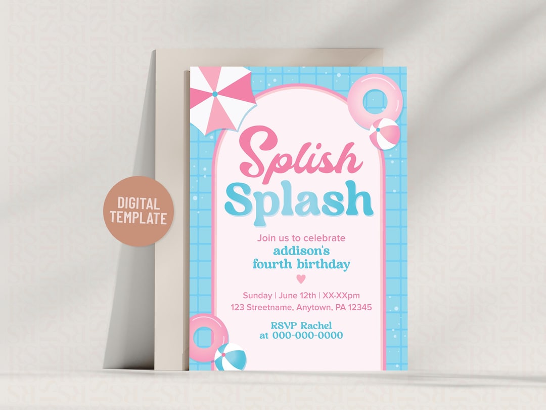 Pool Party Invitation: "splish Splash" Birthday Template (digital ...
