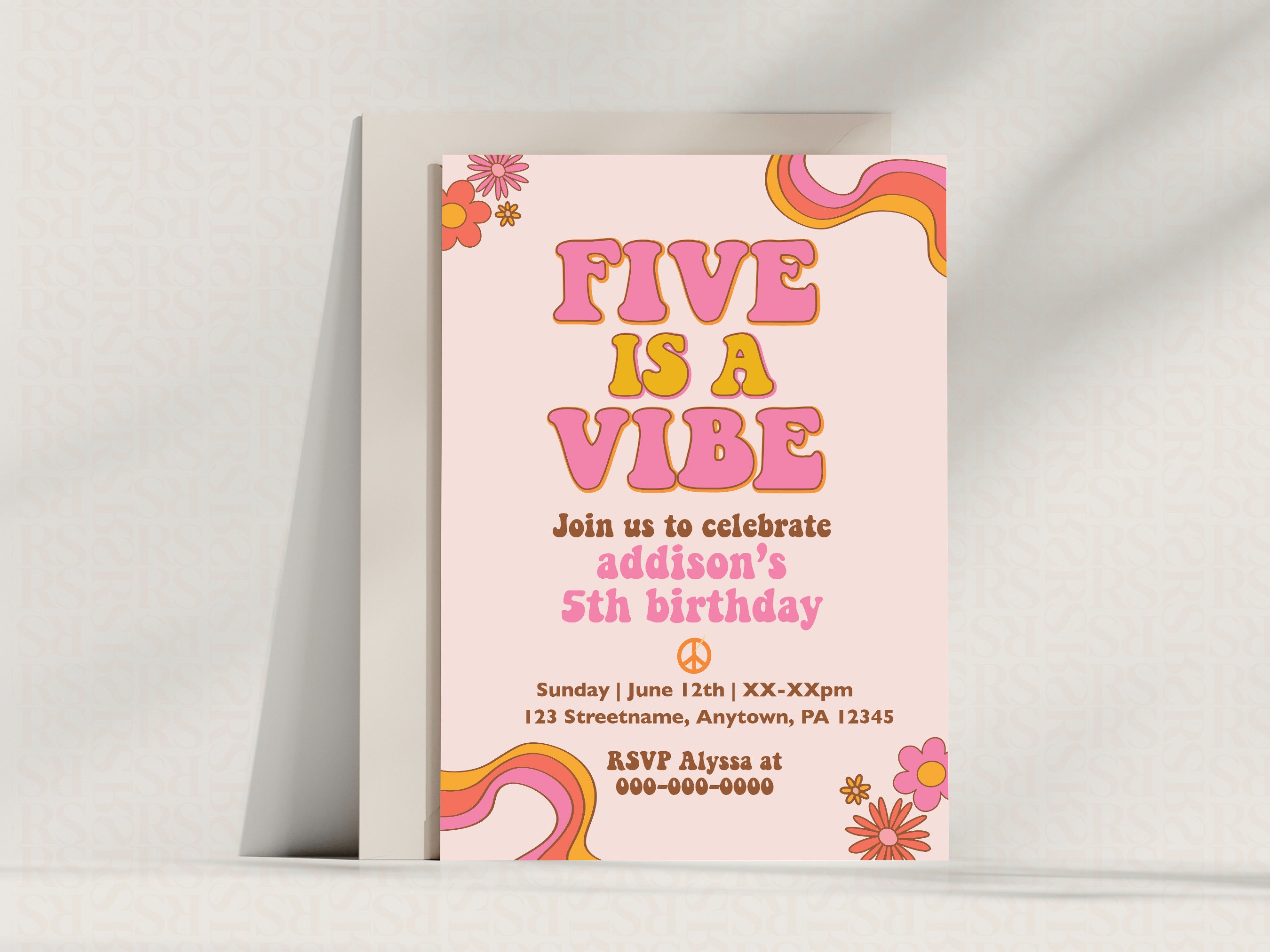 Pink Five is a Vibe Girl's Retro 5th Birthday Invitation Party Pack ...