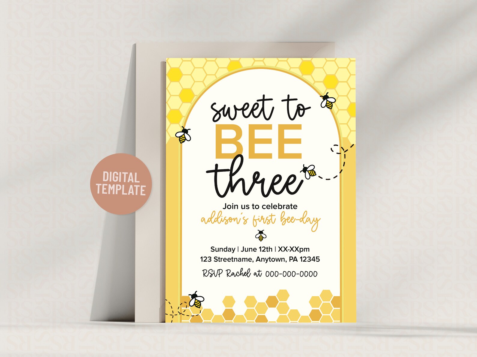 Sweet to Be Three Birthday Party Invitation Editable Template 5x7 ...