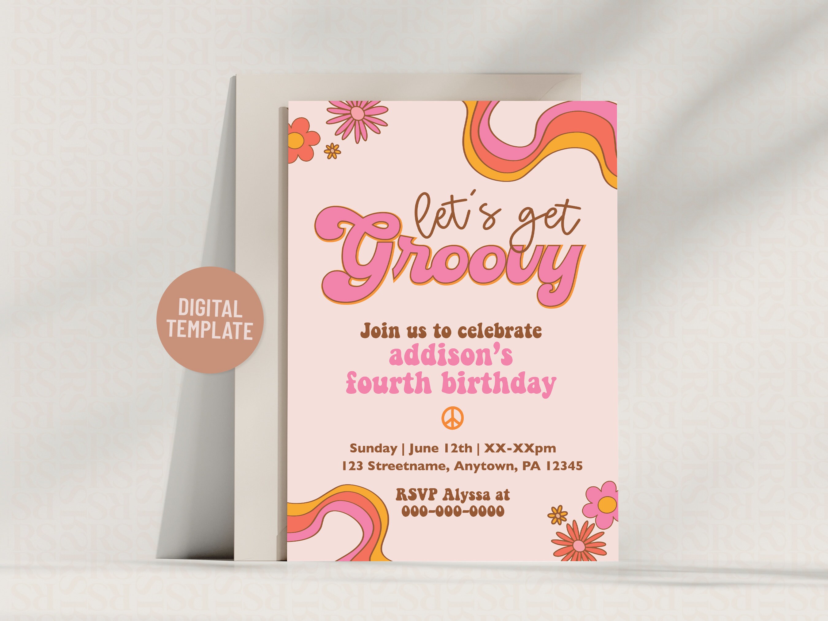 Let’s Get Groovy Birthday Party Invitation Editable Pink Template 5x7 ...