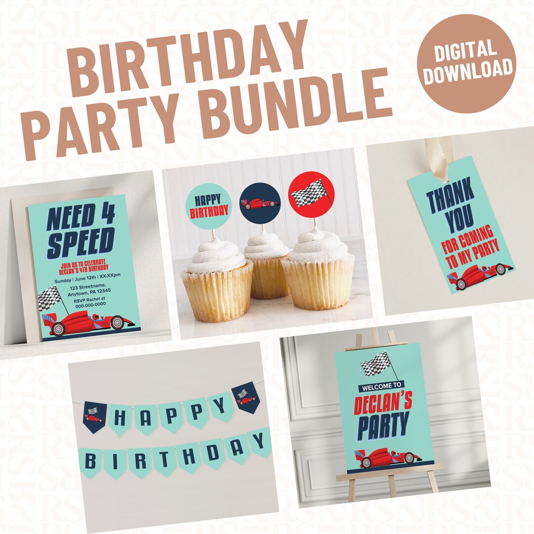 Need 4 Speed Race Car Themed Boy's 4th Birthday Invitation Party Pack ...