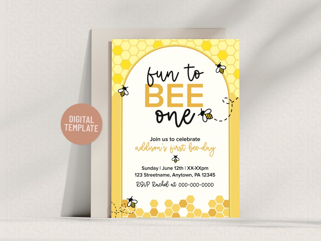 Fun to Bee One Birthday Party Invitation Editable Template 5x7 Instant ...