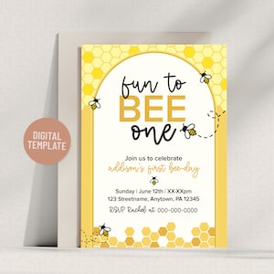 Fun to Bee One Birthday Party Invitation Editable Template 5x7 Instant ...
