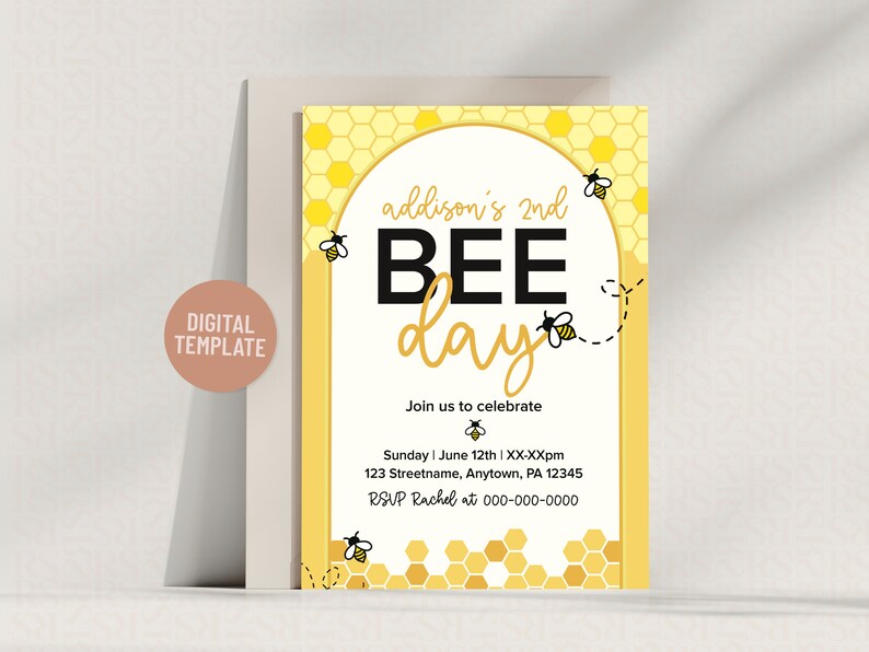 Celebrating a Bee Day Birthday Party Invitation | Editable Template 5x7 ...