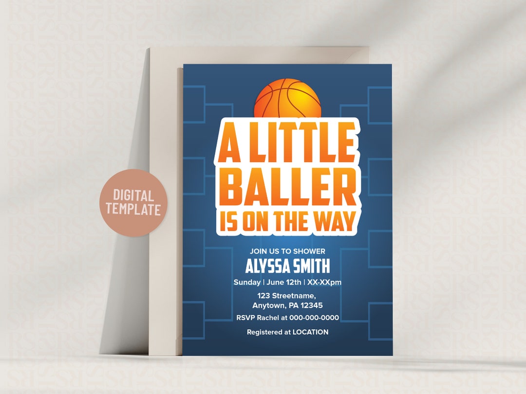 Basketball Baby Shower Invitation: A Little Baller, 5x7 Editable ...