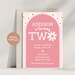 Turning Two Second Birthday Party Pink Flower Girl's Invitation ...