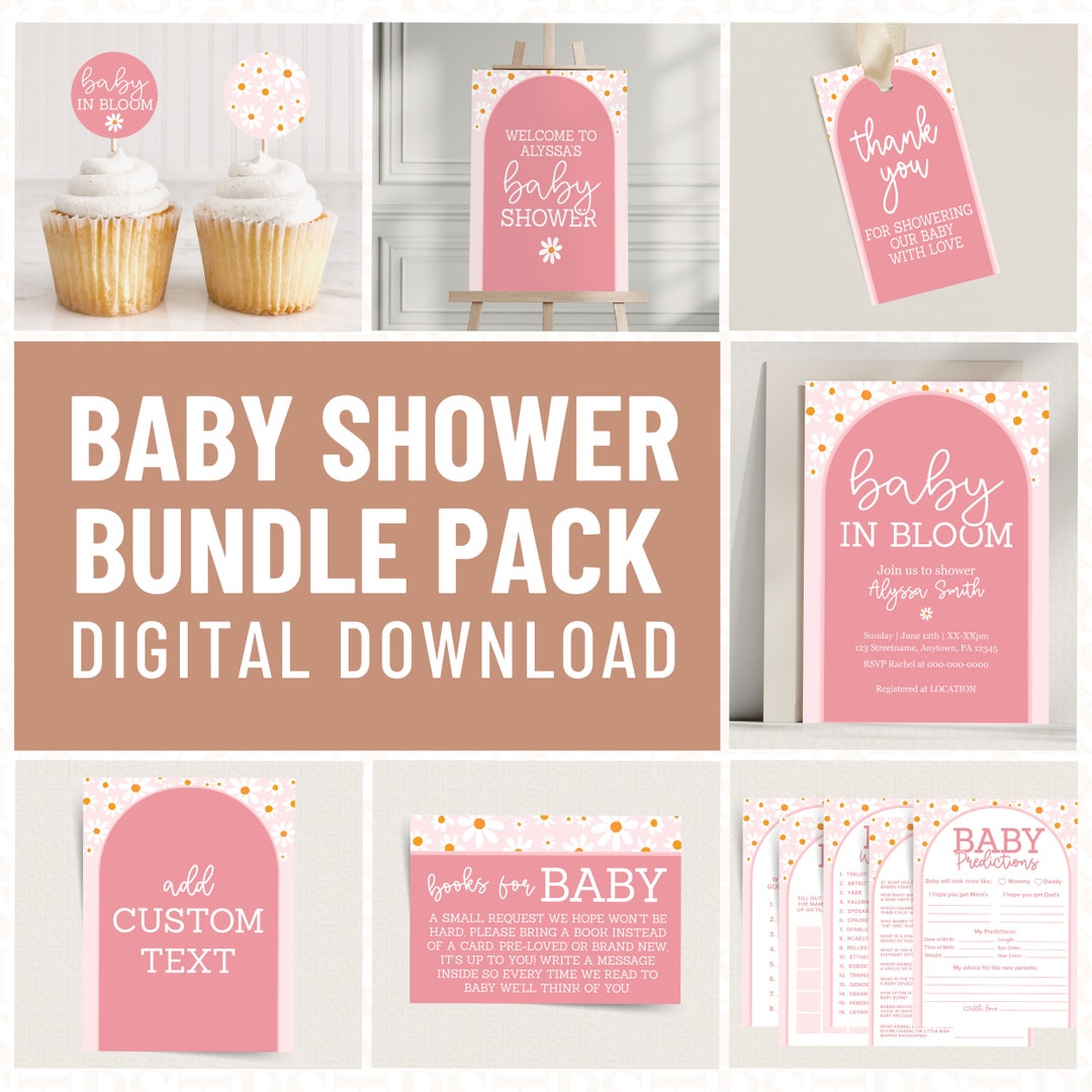 Editable Pink Daisy "baby in Bloom" Shower Bundle Pri Template - 5x7 ...