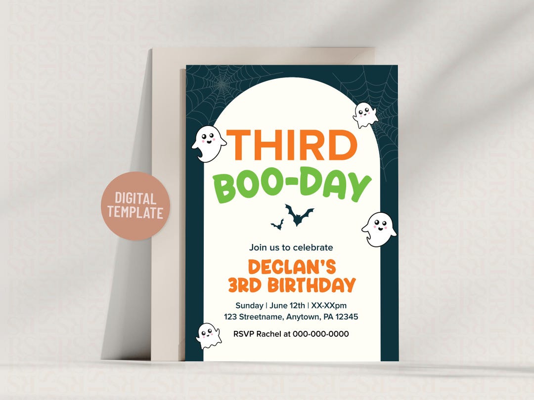 Third Boo-day Boy's Birthday Ghost Halloween Party Invite Editable ...