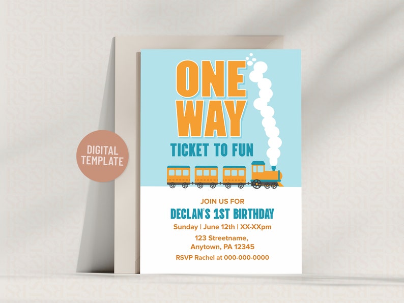 Editable Boy's First Birthday Train Invitation Customizable 5x7 Digital ...