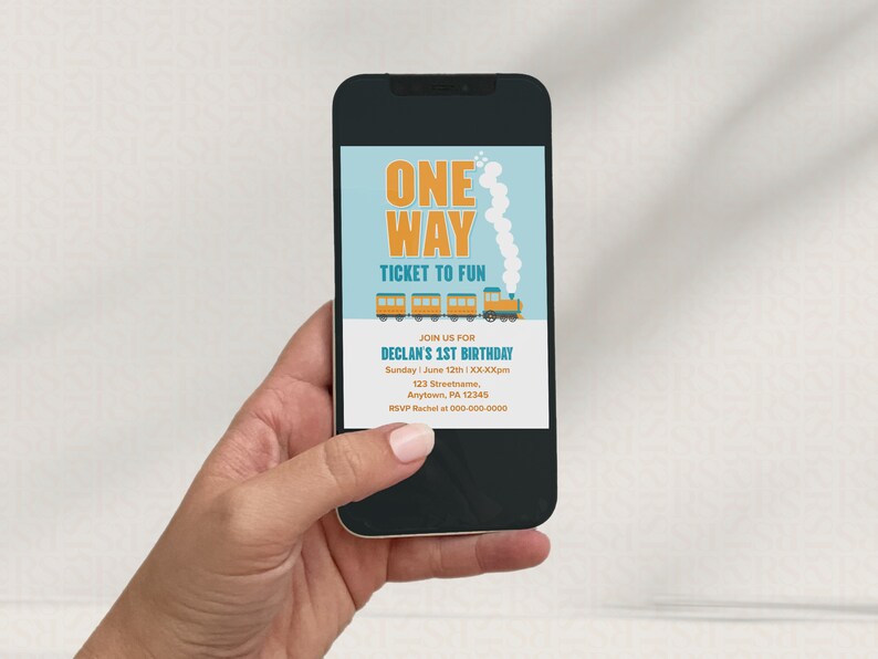 Editable Boy's First Birthday Train Invitation Customizable 5x7 Digital ...