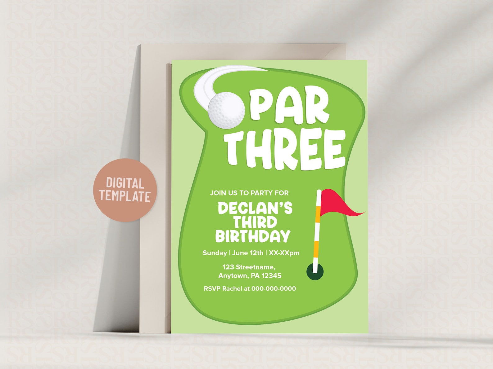 Par Three 3rd Birthday Party Golf Themed Invitation Editable Template ...