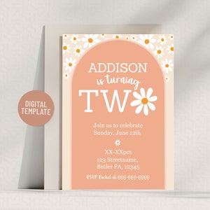 Turning Two Second Birthday Party Daisy Girl's Invitation | Pink ...