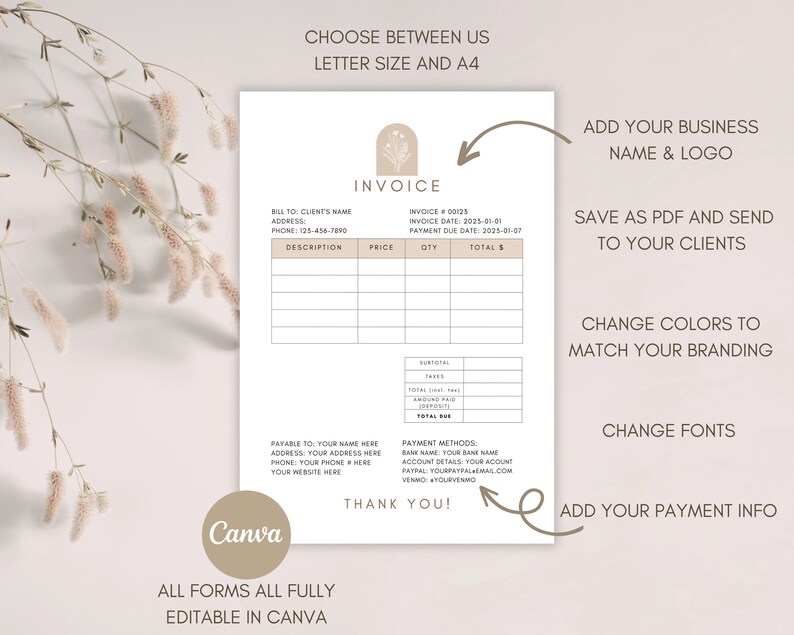 Minimalist Invoice Template, Invoice Template for Small Business ...