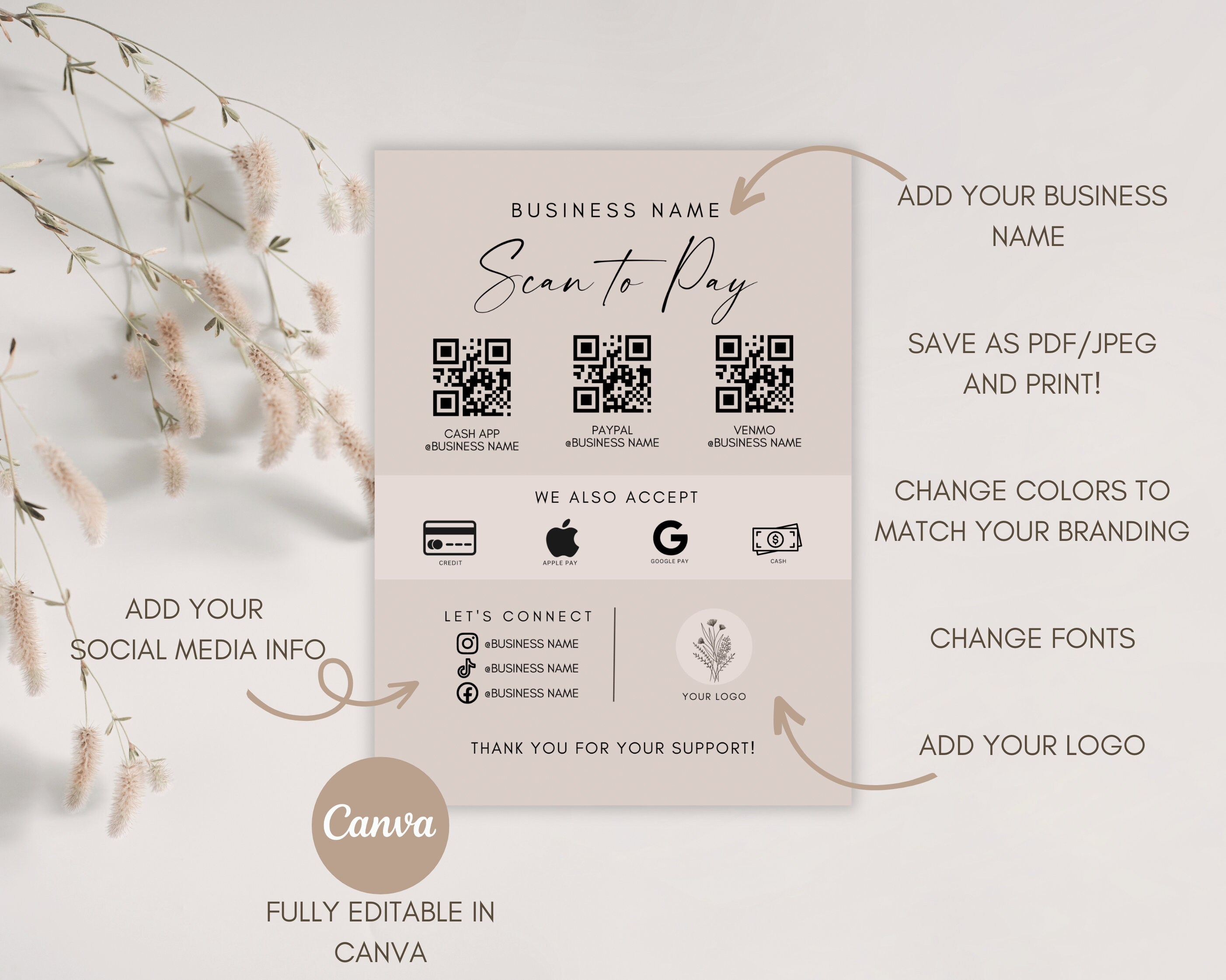Scan to Pay, Scan to Pay Sign, Payment Sign, Scan to Pay Template ...