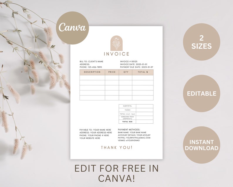 Minimalist Invoice Template, Invoice Template for Small Business ...