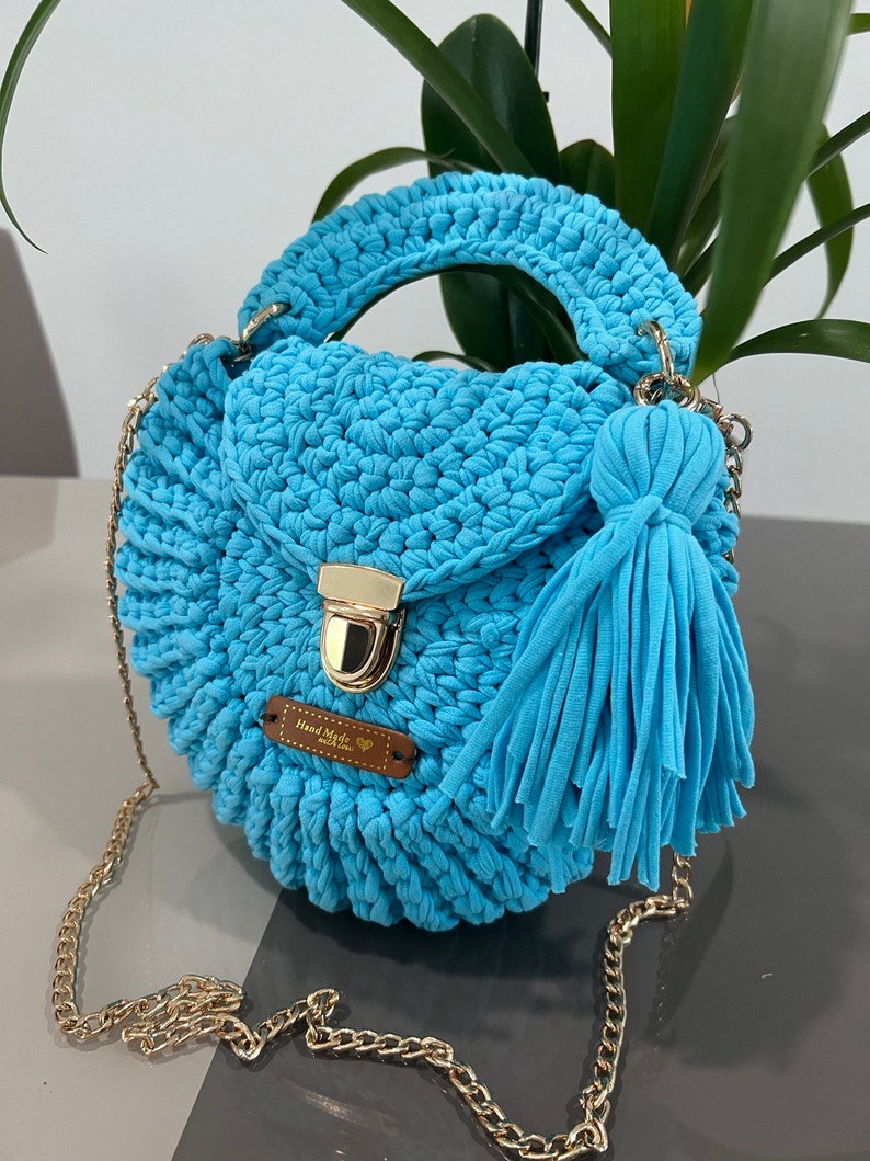Blue Crochet Hand Bag - Etsy