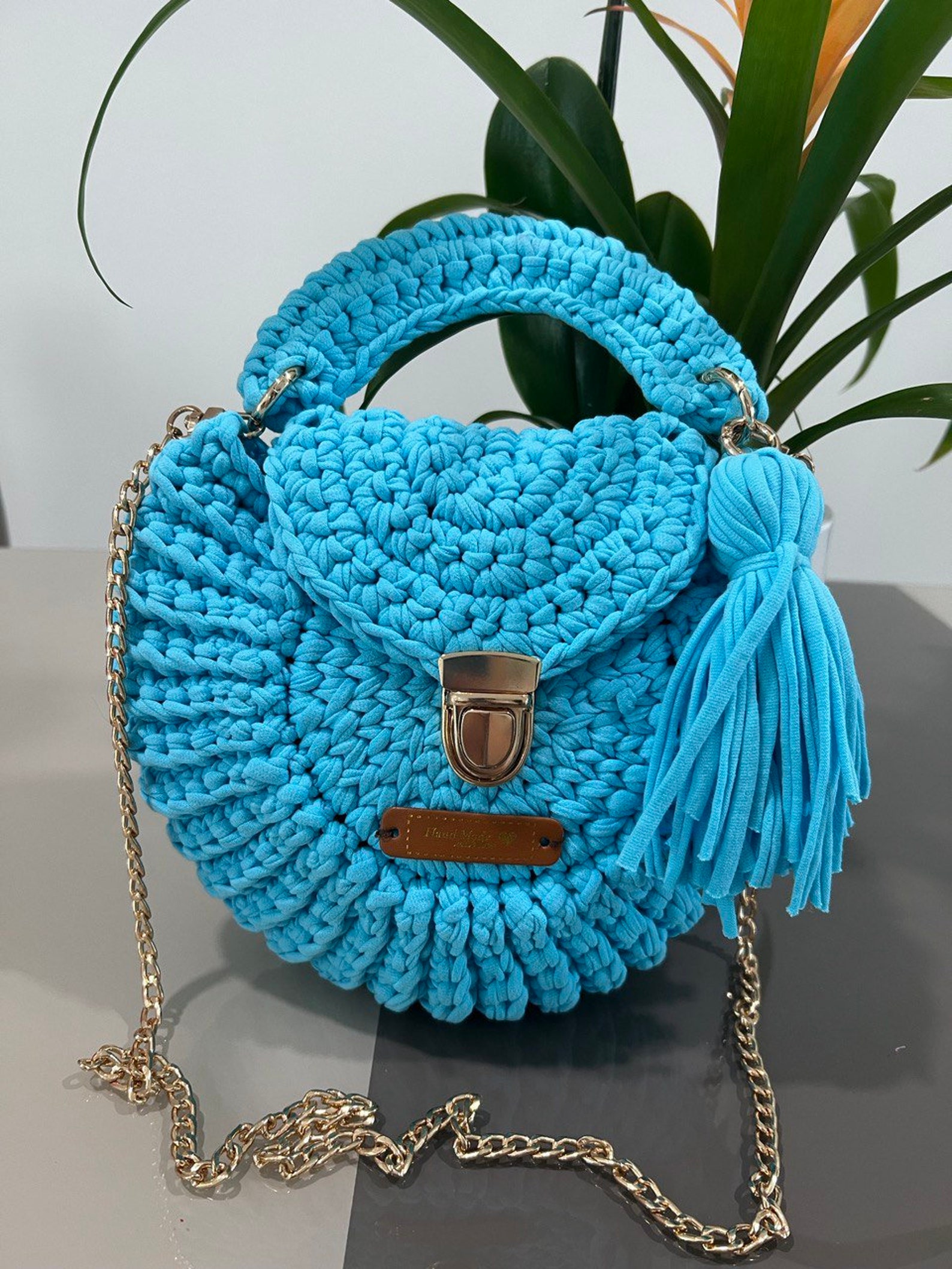 Blue Crochet Hand Bag - Etsy