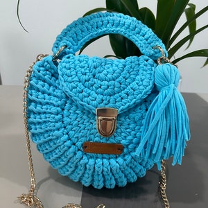 Blue Crochet Hand Bag - Etsy