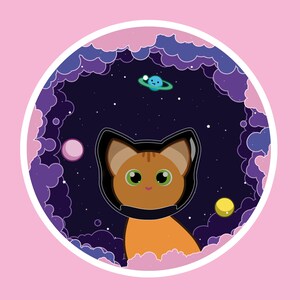 Cat Sticker, Space Sticker, Astronaut Sticker, Cat in Space Sticker ...
