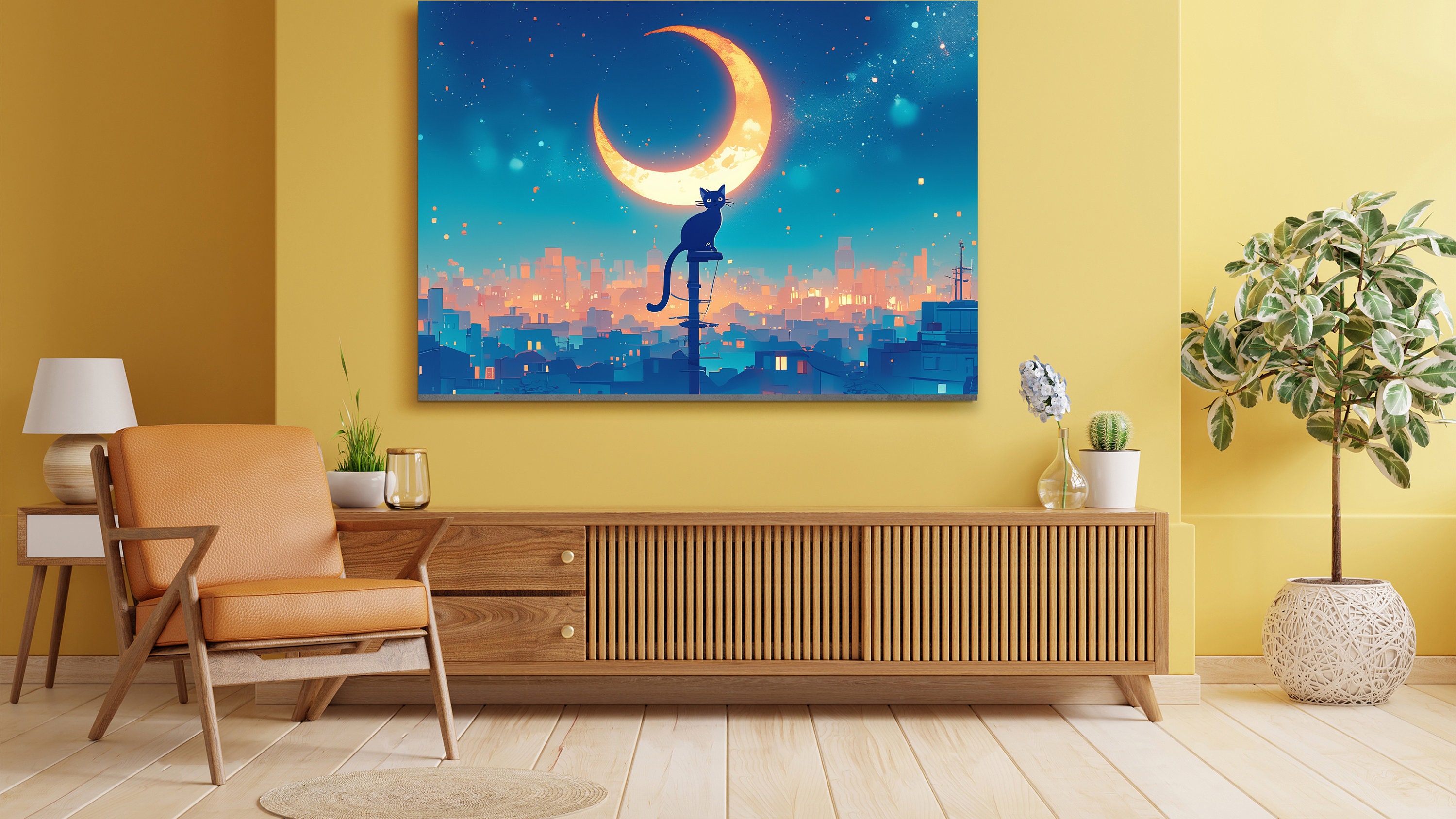 Moon Cat Printable Wall Art, Digital Wall Art, Anime Art, Lofi Art ...