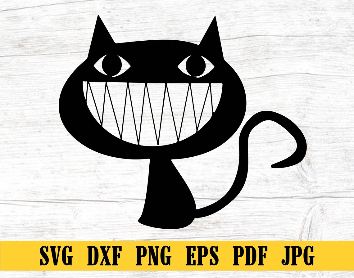 Huge Smile Cat Face, Cute Cat SVG, Cat SVG, Black Cat Clipart, Kitty ...