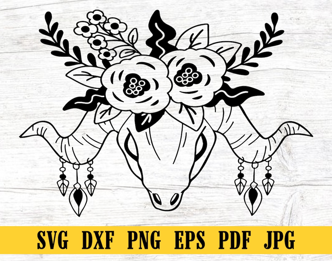 Floral Bison Skull, Bison Svg, Buffalo Svg, Buffalo Head, Buffalo ...