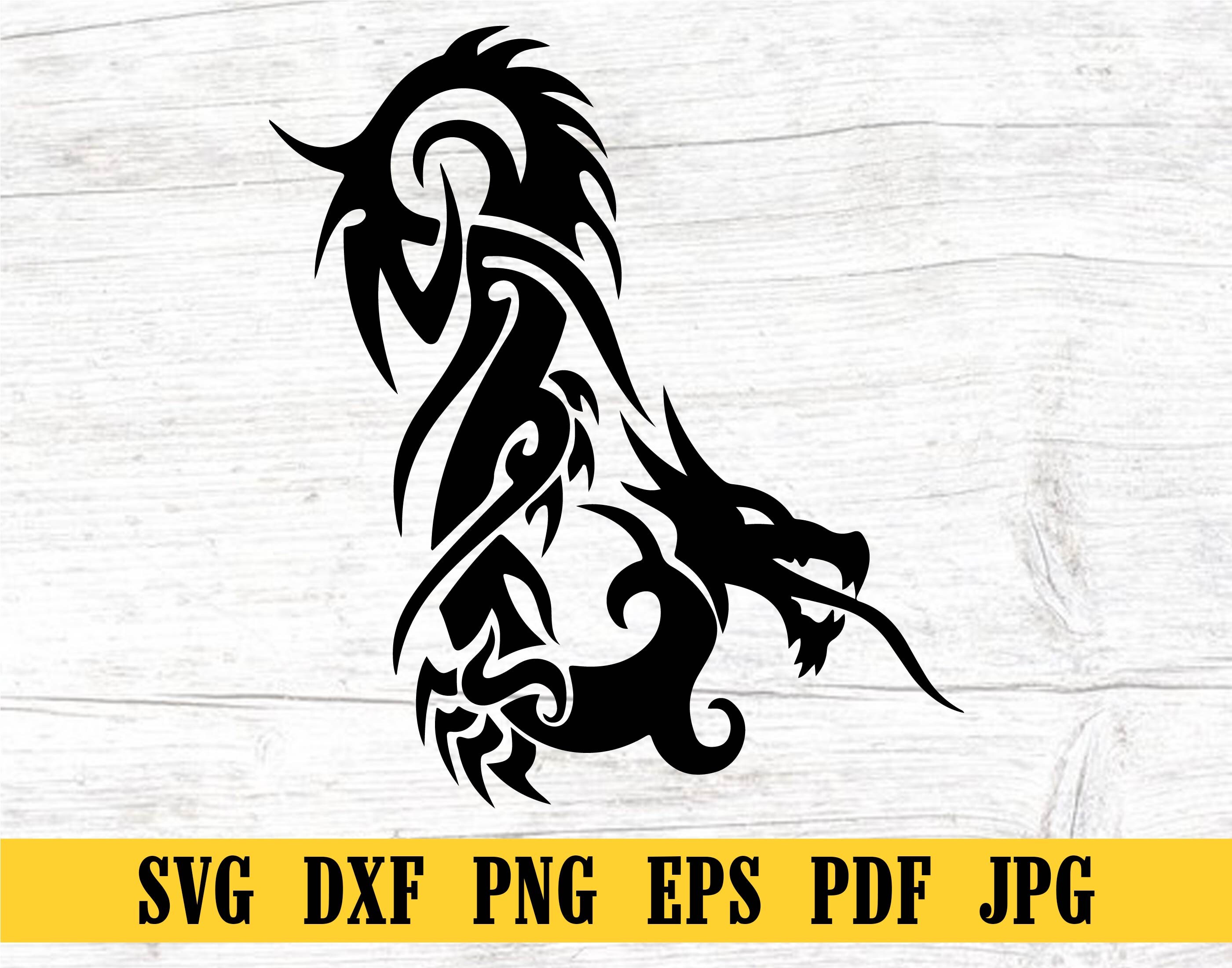 Tribal Dragon SVG, Dragon Tattoo Svg, Dragon PNG, Dragon Clipart ...