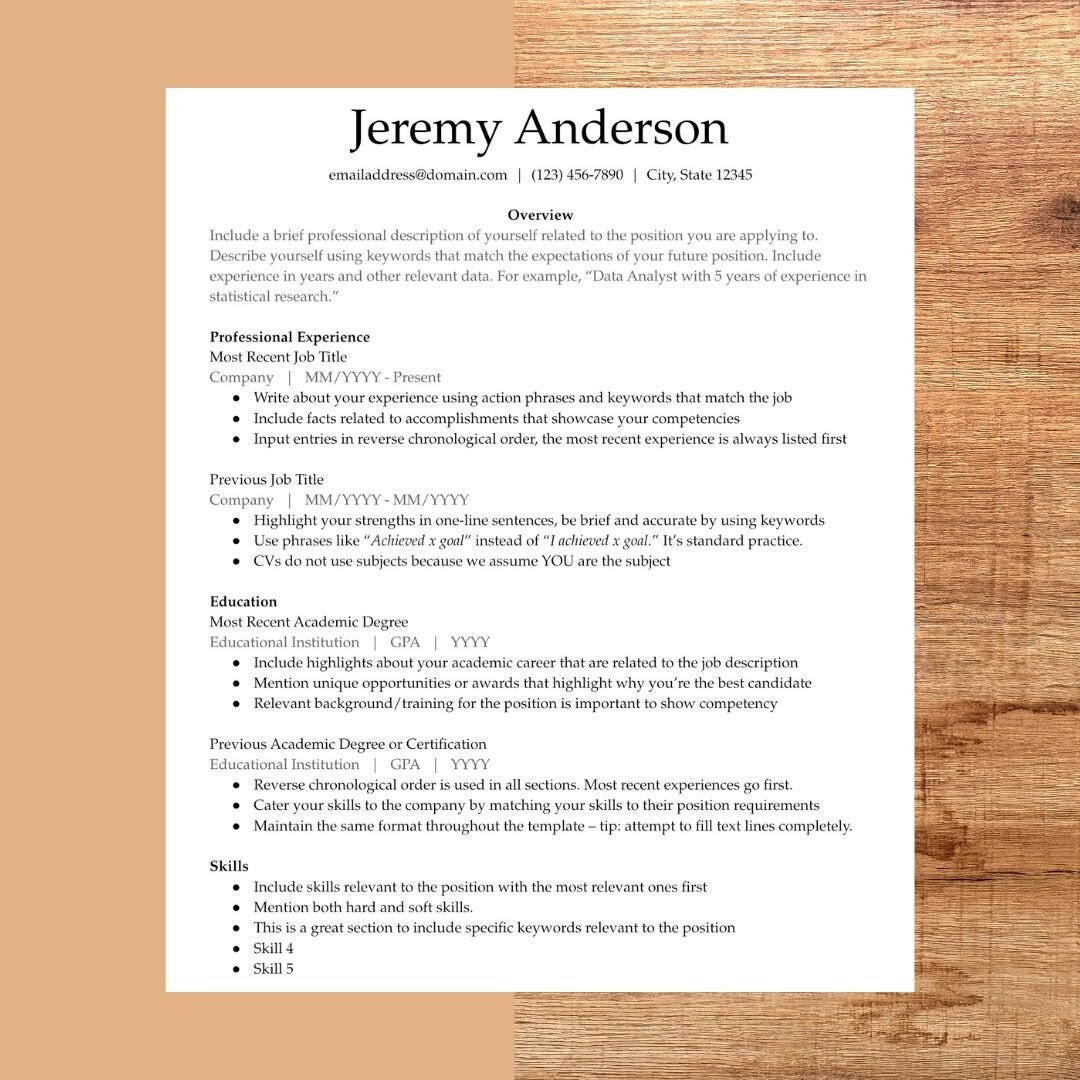 Modelo de currículo ATS para Word, modelo de currículo para Google Docs ...