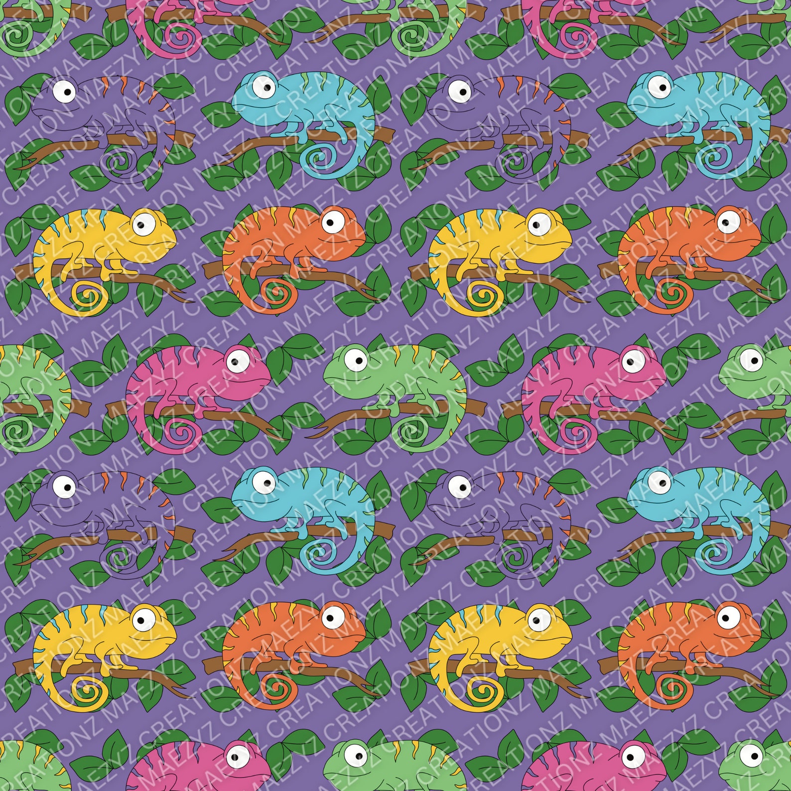 Chameleon Rainbow Seamless Pattern Purple Colorway - Etsy