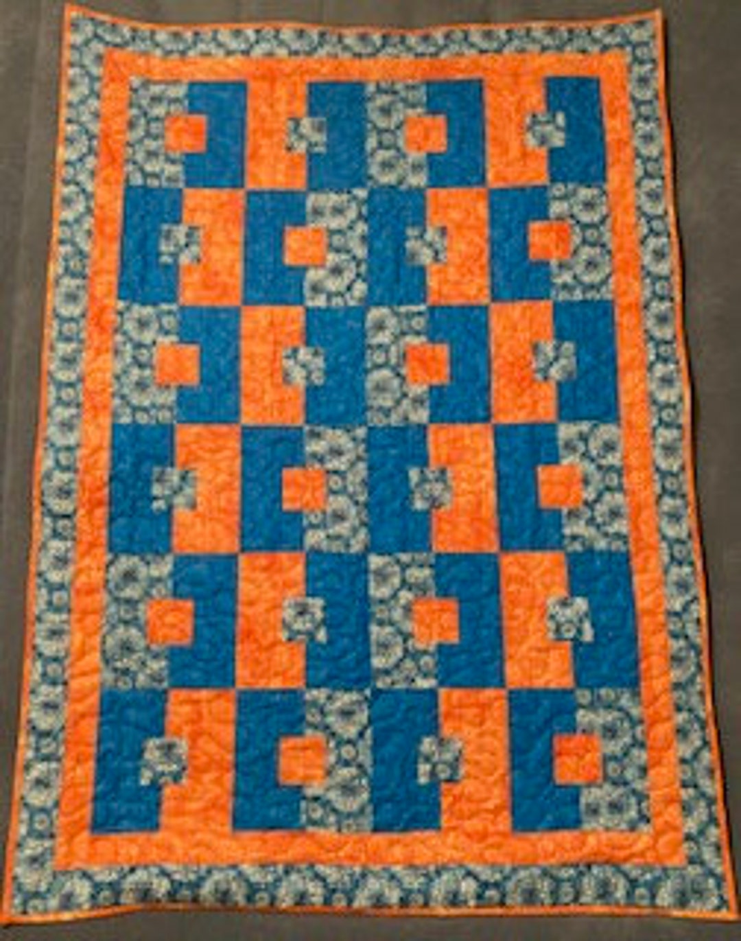 Blue & Orange Quilt - Etsy